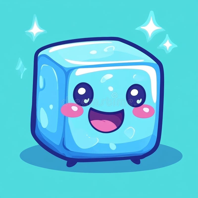 Cartoon Character is Smiling and Has a Blue Cube in Its Mouth Stock ...