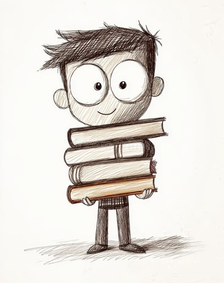 Cartoon Character Holding Books with Big Eyes and Smile Stock Image ...