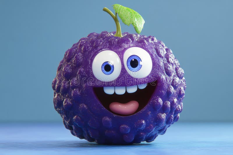 A Cartoon Character Smiling on a Purple Background - 3D Illustration ...