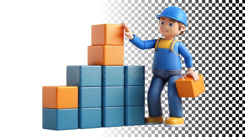 Cartoon Character Stacking Blocks, Symbolizing Building and Progress ...