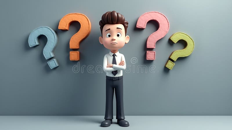 Cartoon Character Standing in Front of Colorful Question Marks Looking ...