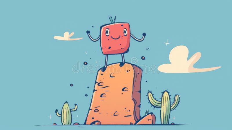 A Cartoon Character Standing on Top of a Rock with Cactus Plants, AI ...