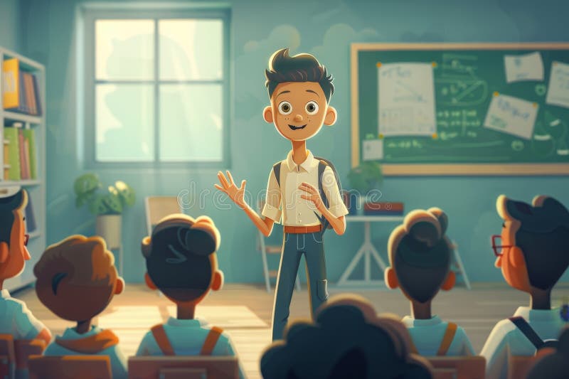 A Cartoon Character Stands in Front of a Classroom, Ready To Teach or ...