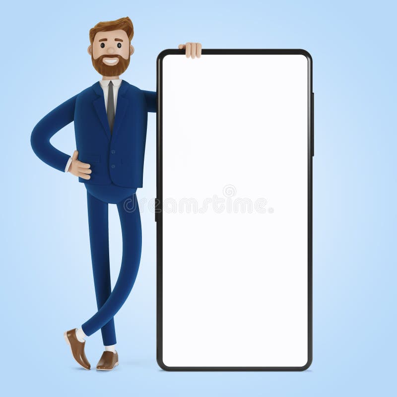A Cartoon Character Stands with a Phone. Mobile App Stock Illustration ...