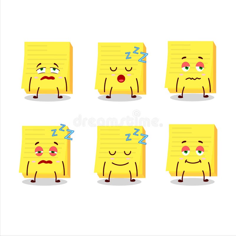 Cartoon Character of Sticky Notes Yellow with Sleepy Expression Stock ...