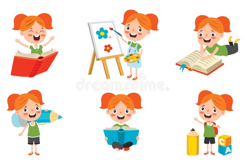 Cartoon Character Studying and Learning Stock Vector - Illustration of ...