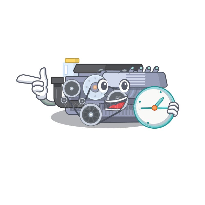 Cartoon Character Style Combustion Engine Having Clock Stock Vector ...