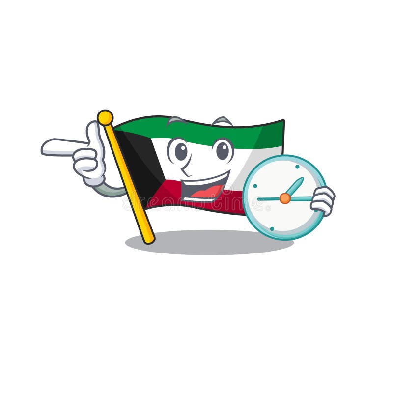 Cartoon Character Style Flag Kuwait Having Clock Stock Vector ...