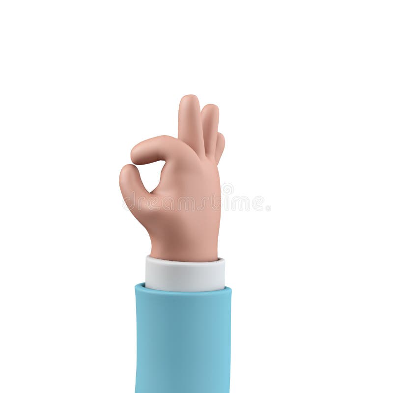 Cartoon Character Style Hand Showing Ok Sign. 3D Rendering Stock ...