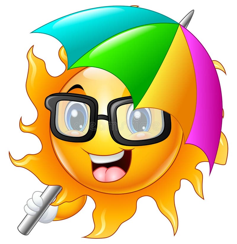 Cartoon Character of Sun in Sunglasses with Umbrella Stock Vector ...