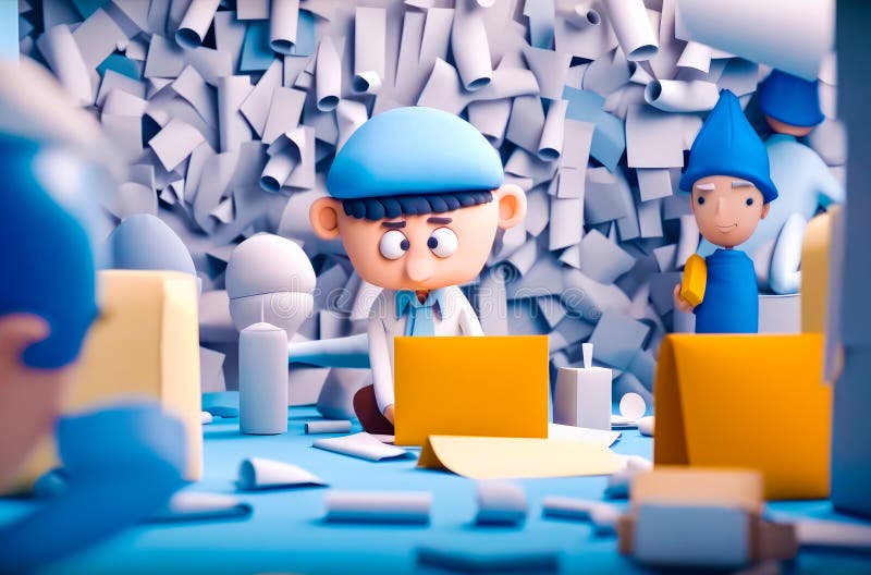 Cartoon Character is Surrounded by Piles of Paper. Generative AI Stock ...