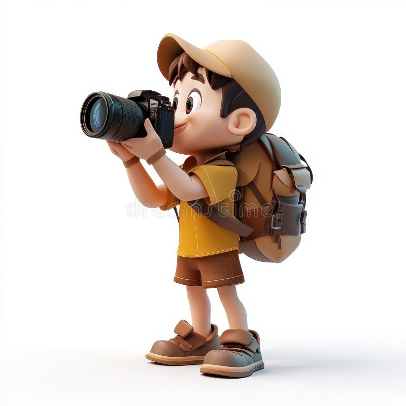 Cartoon Character Taking a Photograph with a Camera Outdoors Stock ...