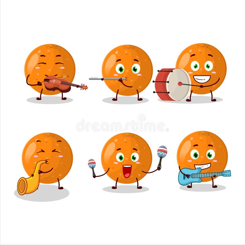 Cartoon Character of Tangerine Playing Some Musical Instruments Stock ...