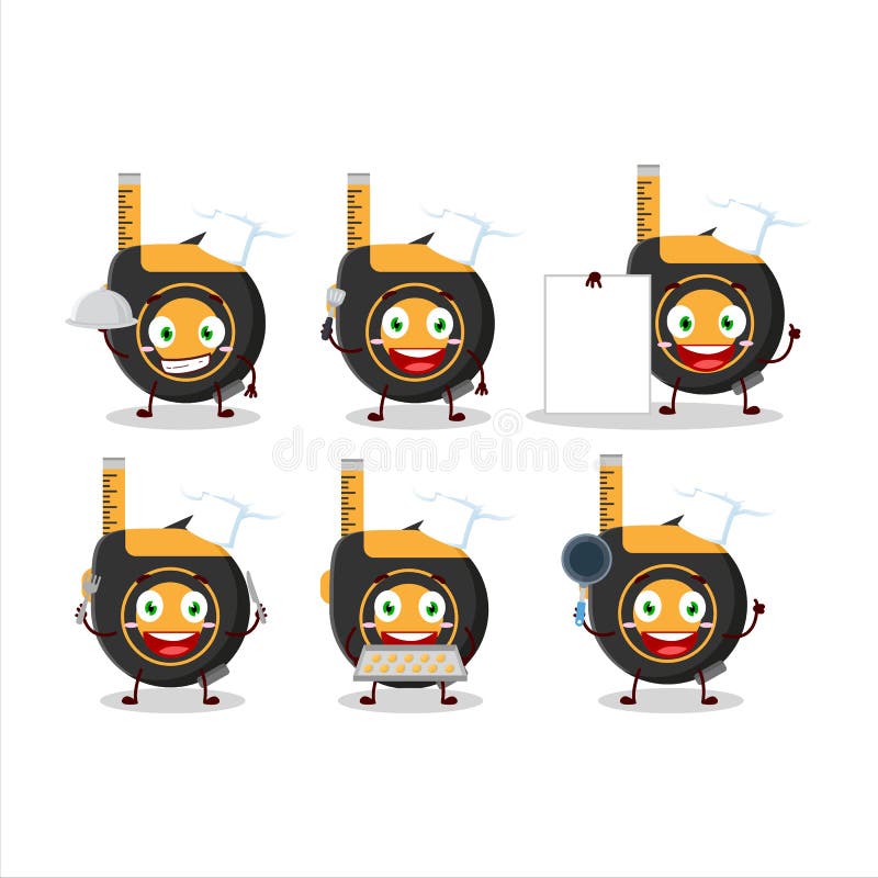 Cartoon Character of Tape Measure with Various Chef Emoticons Stock ...