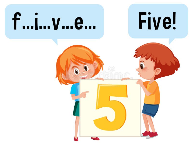 Cartoon Character of Two Kids Spelling the Number Five Stock Vector ...