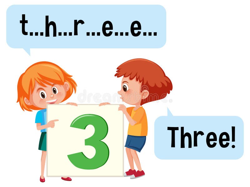 Cartoon Character of Two Kids Spelling the Number Three Stock Vector ...