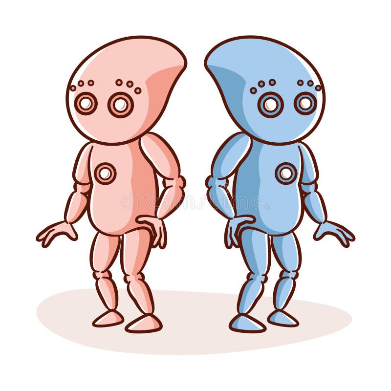 Cartoon Character Two Robots Sticker Stock Illustration - Illustration ...