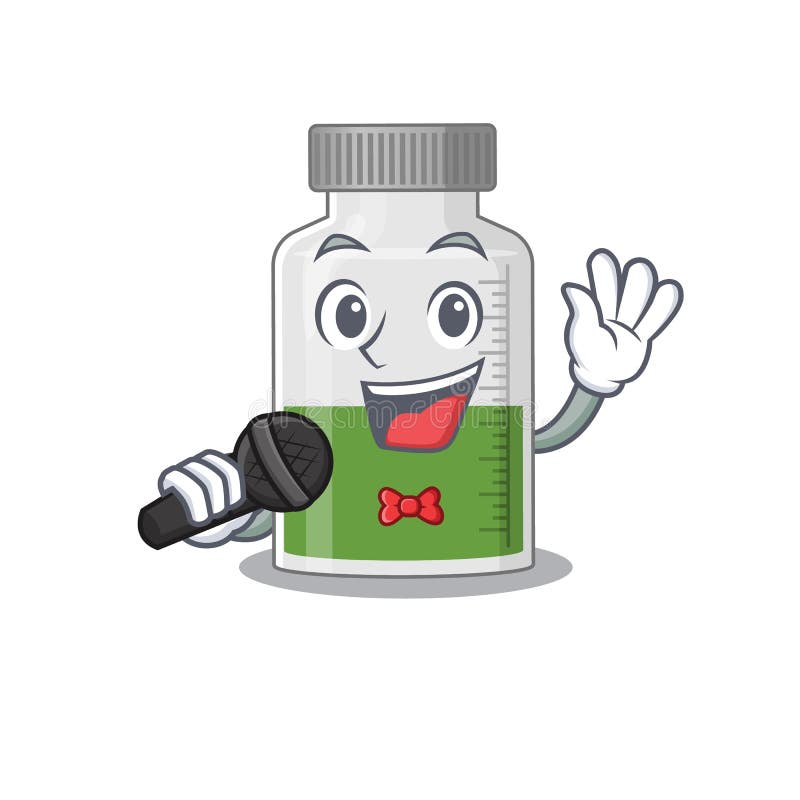Cartoon Character of Vitamin Syrup Sing a Song with a Microphone Stock ...