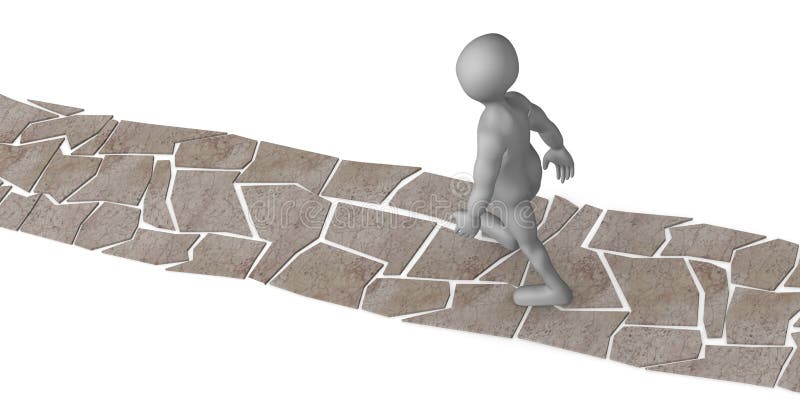 Cartoon Character Walk on Stone Way Stock Illustration - Illustration ...