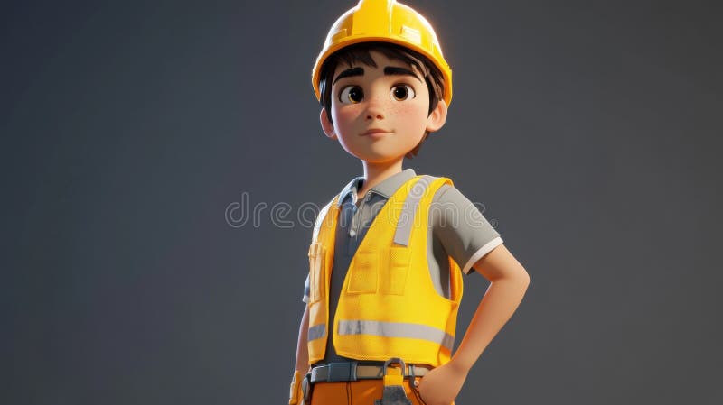 A Cartoon Character Wearing a Construction Vest and a Hard Hat Stock ...