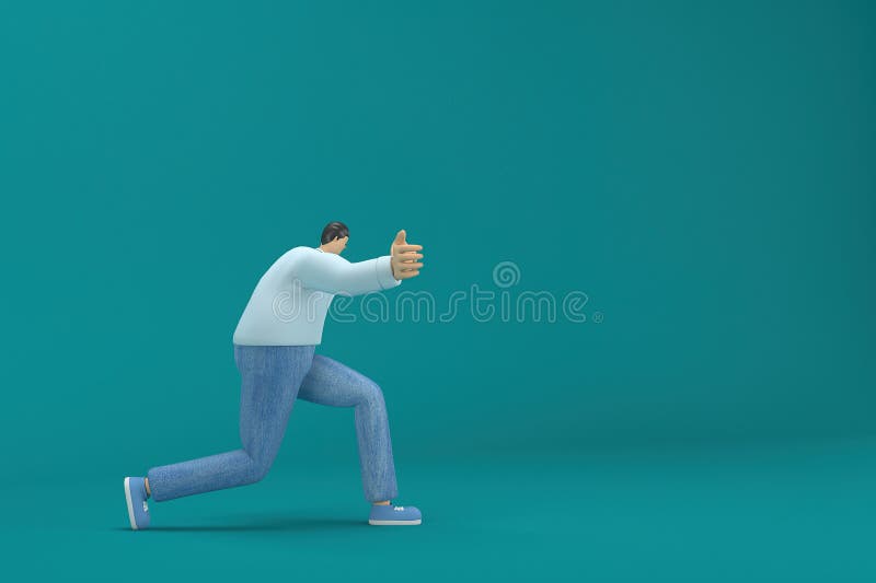 Cartoon Character Wearing Jeans and Long Shirt. he is Pulling or ...