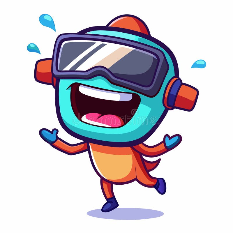 Cartoon Character Wearing VR Goggles, Joyful Expression, Playful Design ...