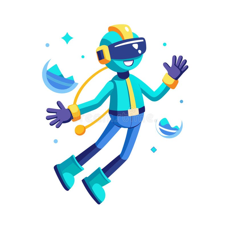 Cartoon Character Wearing VR Headset Floating in Space, Virtual Reality ...
