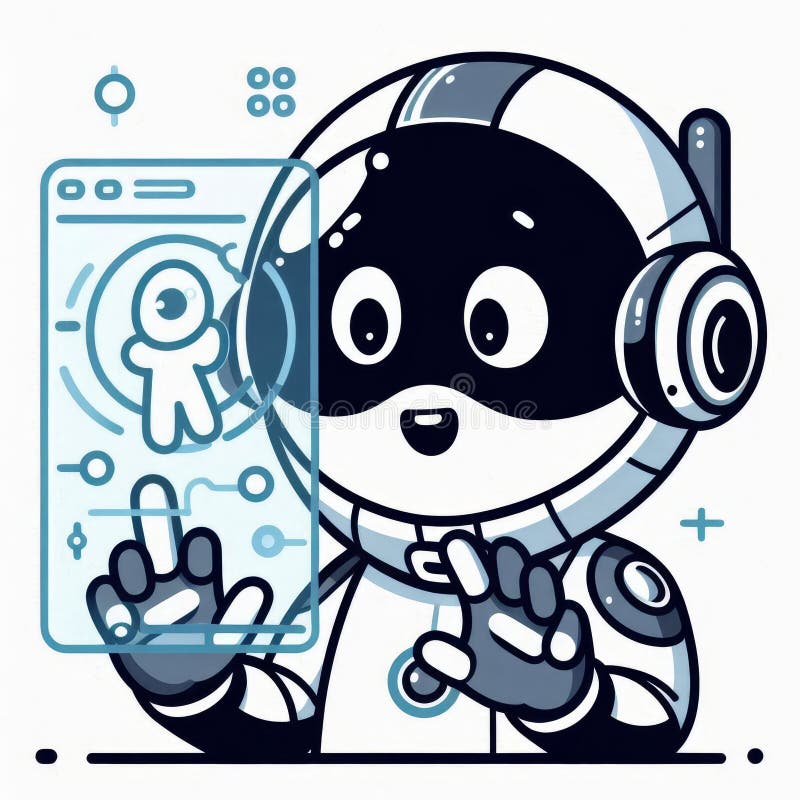 Cartoon Character Wearing VR Headset Interacting with Objects Stock ...