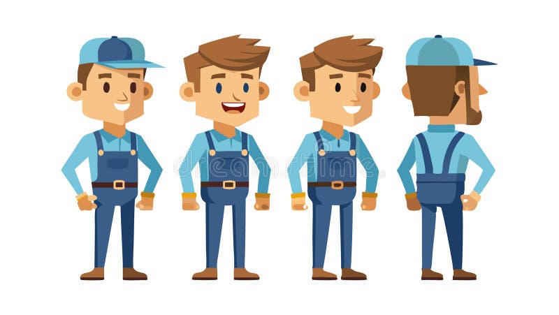 Cartoon Character in Work Outfit from Multiple Angles with Overalls and ...