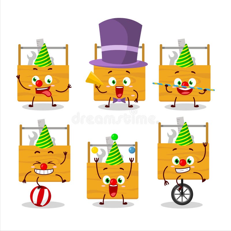 Cartoon Character of Wooden Toolbox with Various Circus Shows Stock ...