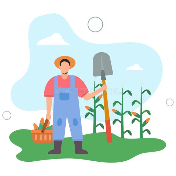 Cartoon Character Working with Farmer Tools .harvesting Corn.flat ...