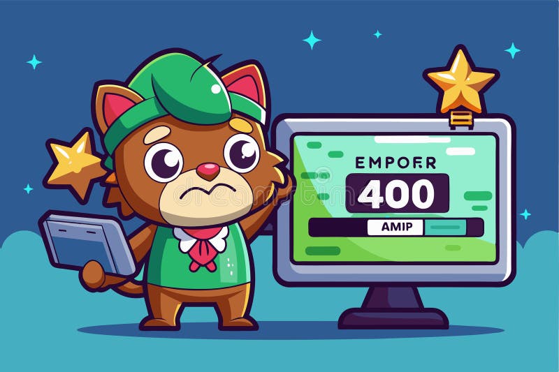 A Cartoon Character with a Worried Expression is Holding a Tablet while ...