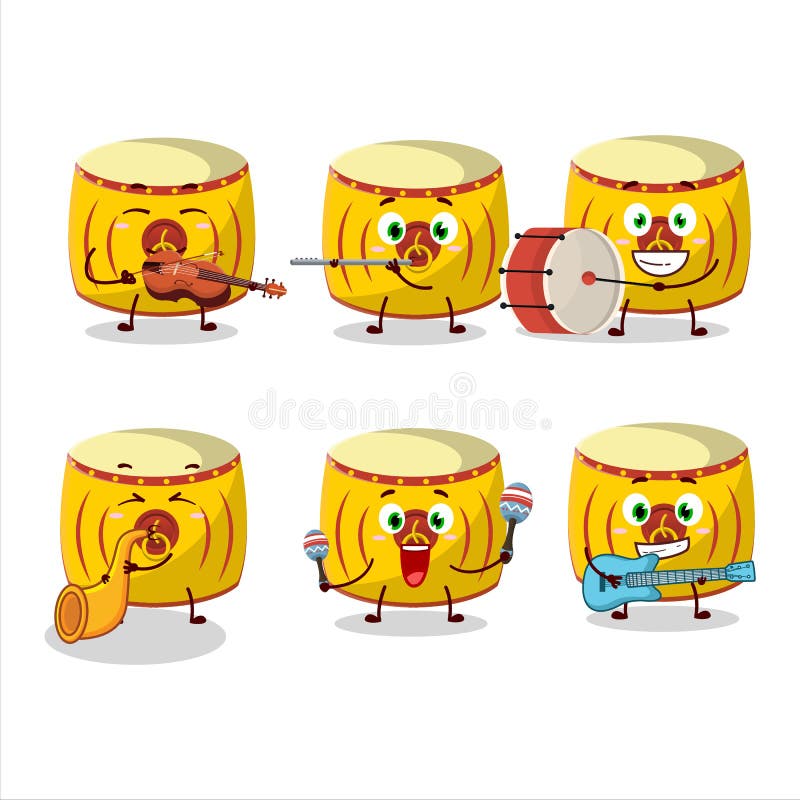 Cartoon Character of Yellow Chinese Drum Playing Some Musical ...