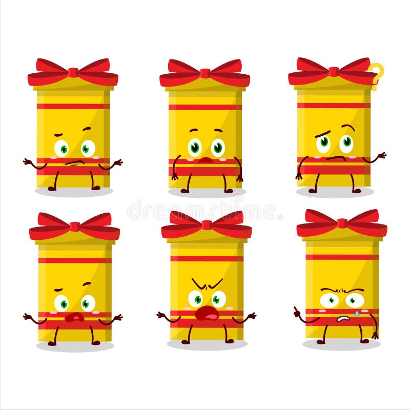 Cartoon Character of Yellow Long Gift Box with What Expression Stock ...