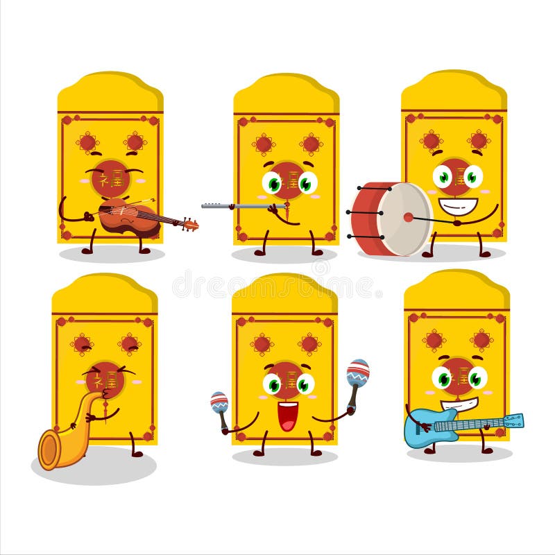 Cartoon Character of Yellow Packets Chinese Playing Some Musical ...