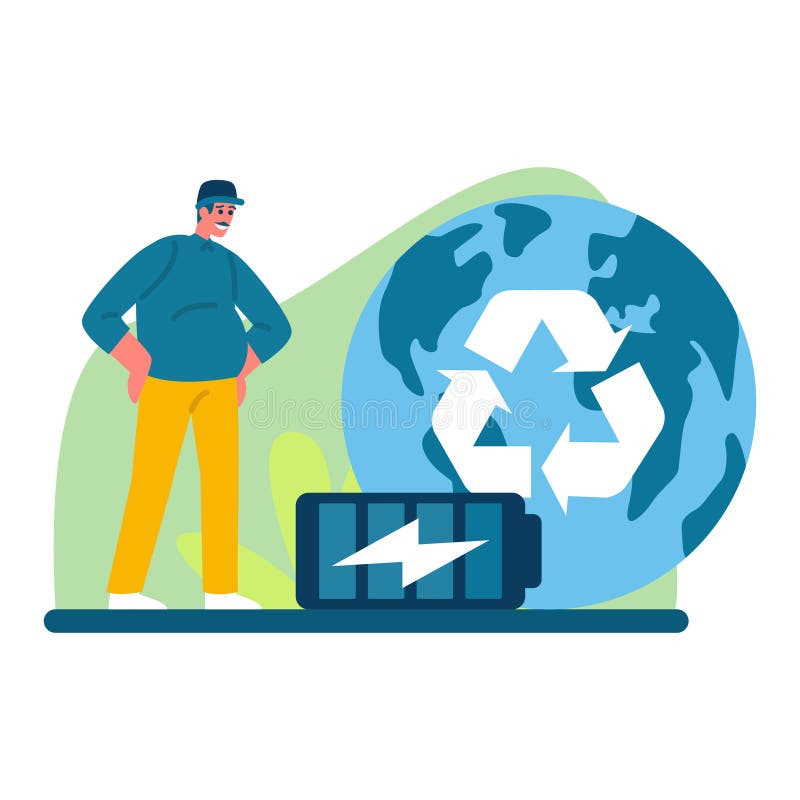 Cartoon Character of Young Smiling Man Using Energy from Renewable ...