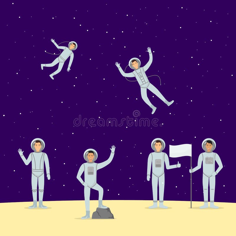 Cartoon Characters Astronauts Person in Different Pose Set. Vector ...