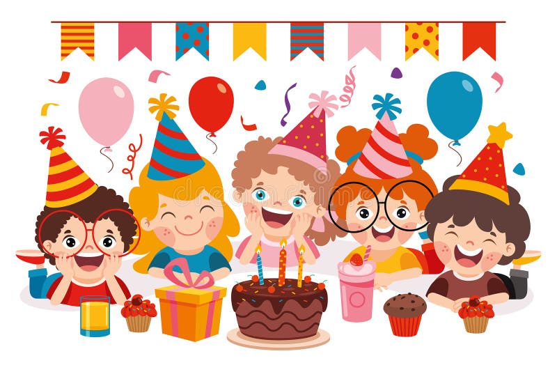 Cartoon Characters Celebrating Birthday Party Stock Vector ...