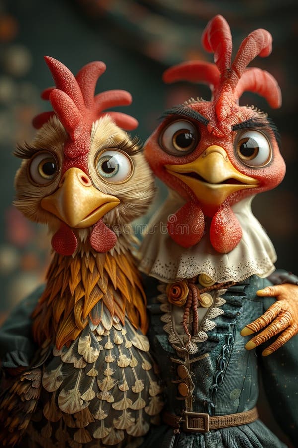 Cartoon Characters of a Chicken and a Rooster. 3d Illustration Stock ...