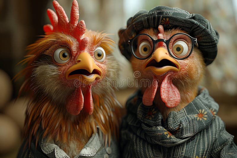 Cartoon Characters of a Chicken and a Rooster. 3d Illustration Stock ...