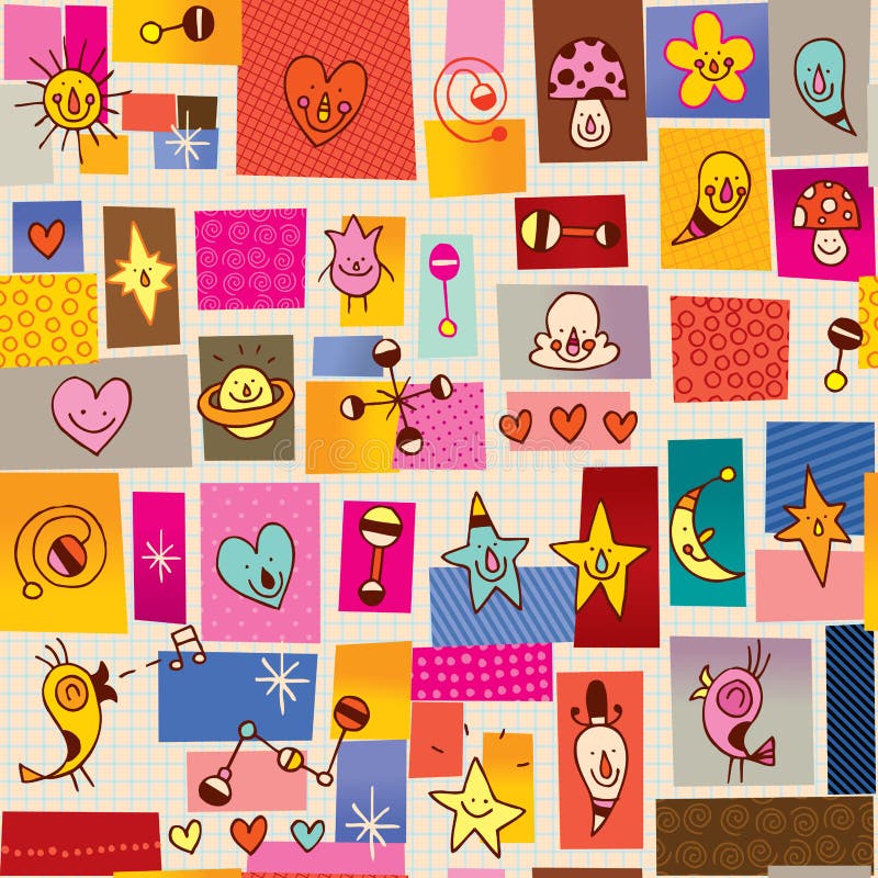 Collage Cartoon Characters Doodle Seamless Pattern Stock Vector ...