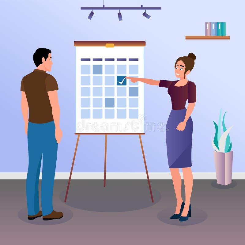 Cartoon Characters of Colleagues Planning Their Working Schedule Stock ...