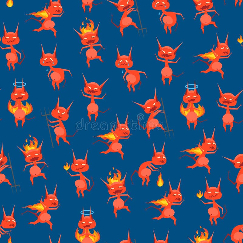 Cartoon Characters Devil Seamless Pattern Background. Vector Stock ...