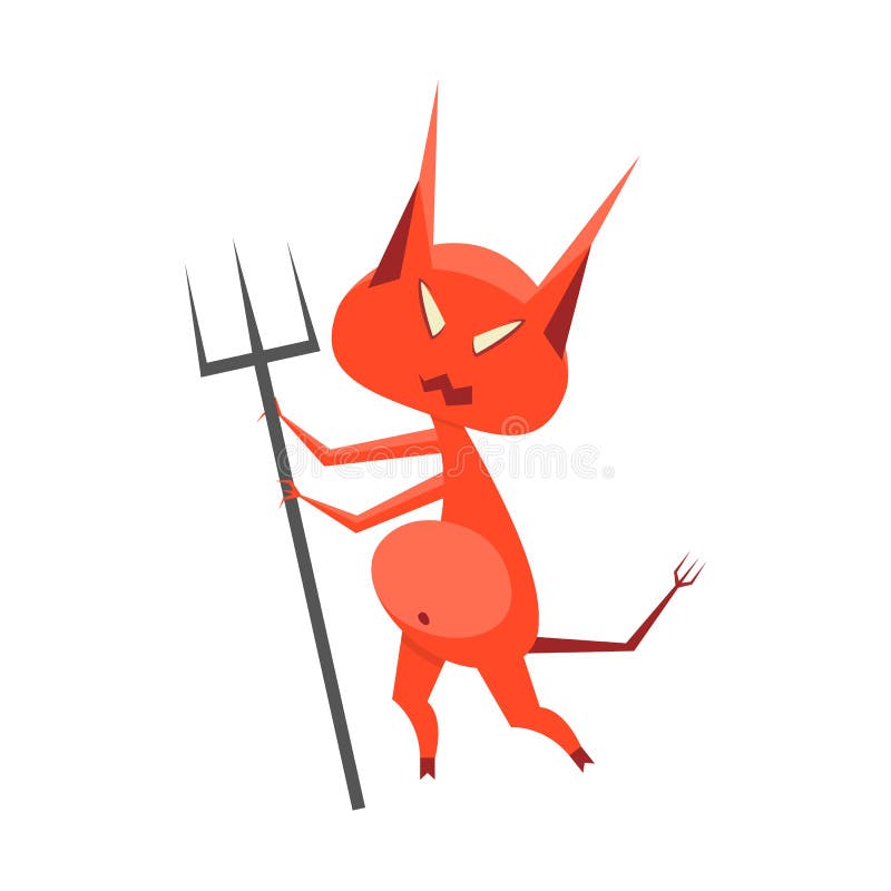 Cartoon Character Cute Devil and Trident on a White. Vector Stock ...