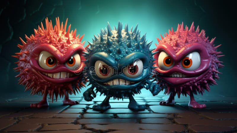 Cartoon Characters Cute, Funny Evil Viruses, Whimsical and Infectious ...