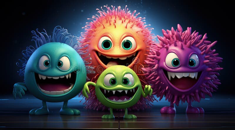Cartoon Characters Cute, Funny Evil Viruses, Whimsical and Infectious ...