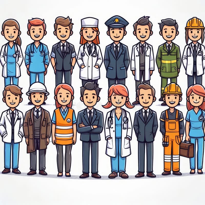 Cartoon Characters in Different Professional Outfits Stock Image ...