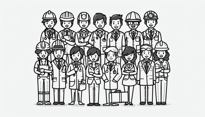 Cartoon Characters in Different Professional Outfits Stock Image ...