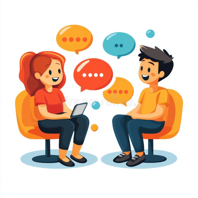 Cartoon Characters Engaging Friendly Conversation Speech Bubbles Stock ...