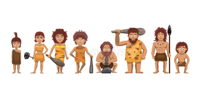 Family Standing Cartoon Vector Illustration Caveman Set Stock Vector ...